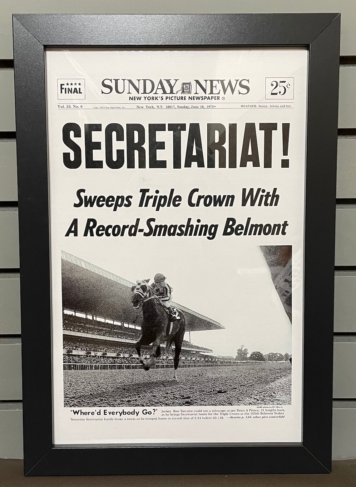 1973 Secretariat Triple Crown Winner Framed Front Page - Etsy