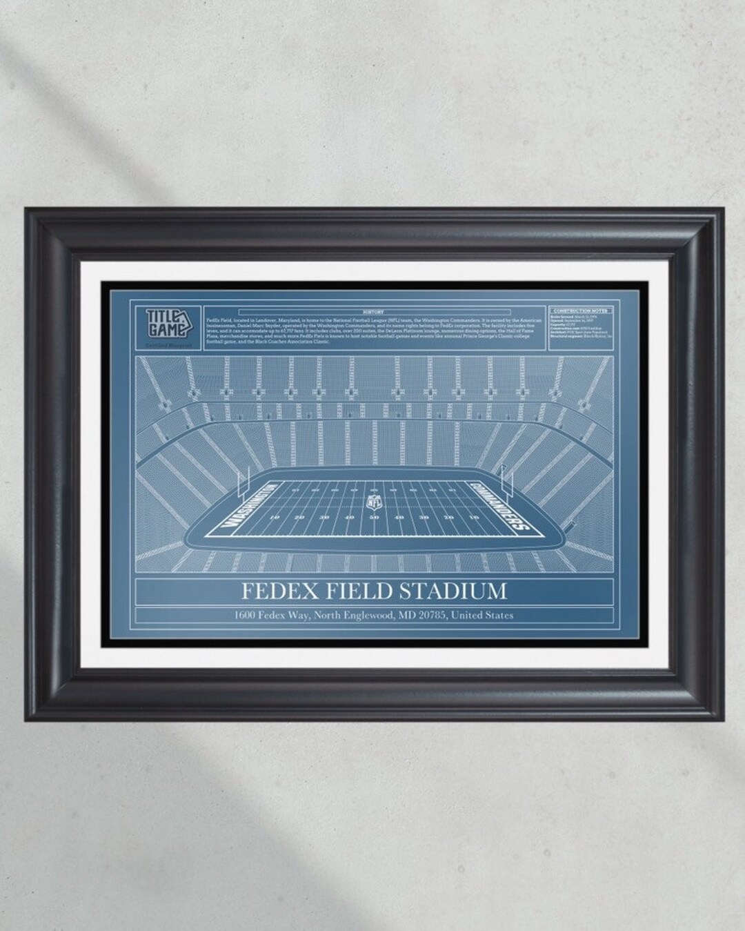 Washington Commanders Fedex Field Stadium Blueprint Football - Etsy
