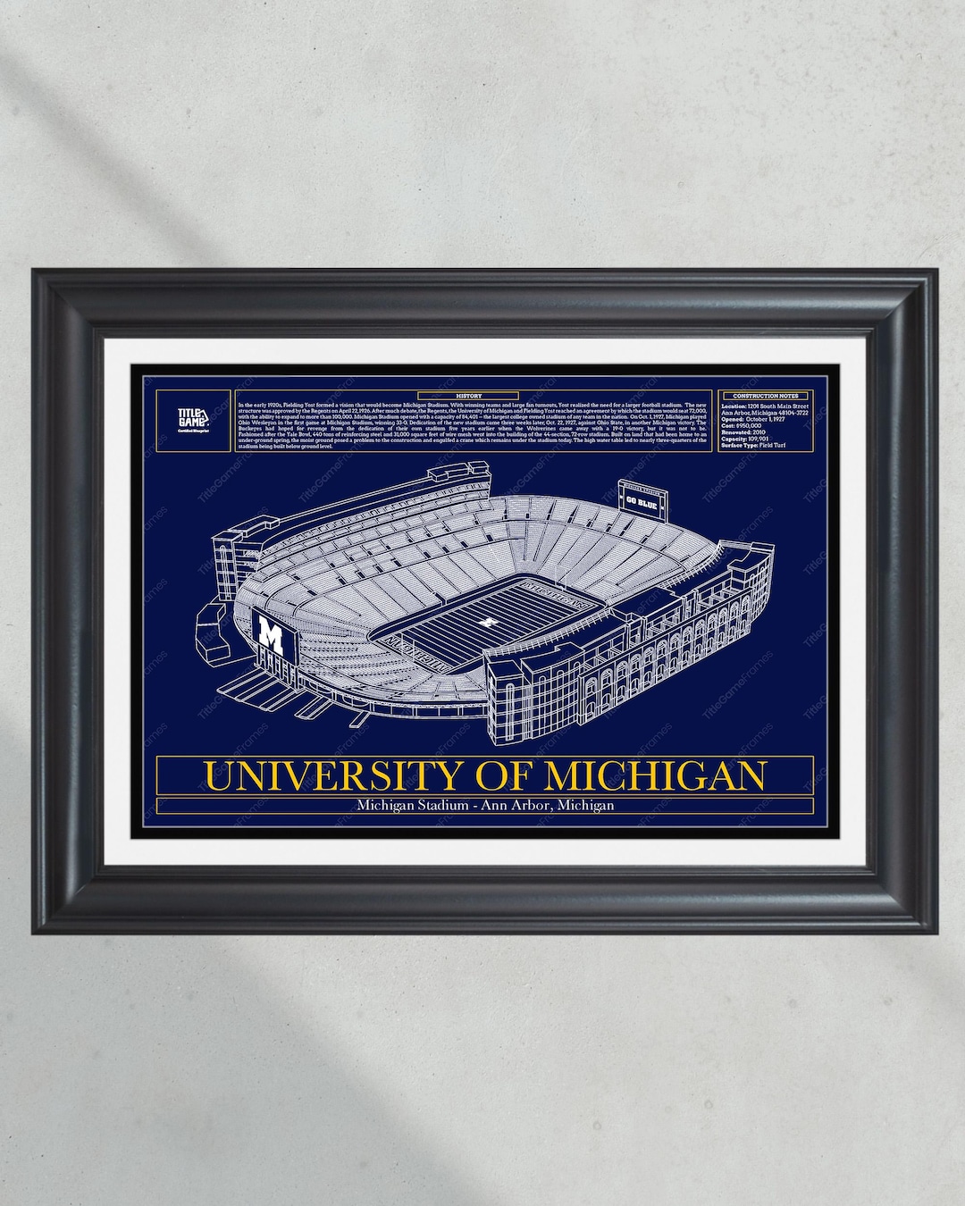 University of Michigan Wolverines Michigan Stadium Blueprint Football ...