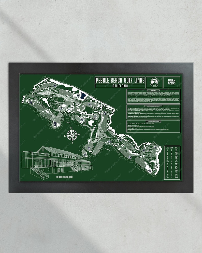 Pebble Beach Golf Links California: Classic Golf Course Blueprint Wall ...