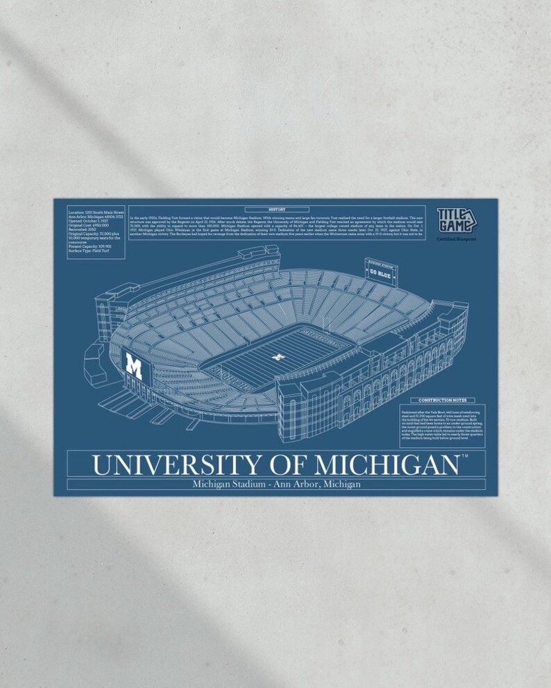 University of Michigan Wolverines Michigan Stadium Blueprint - Etsy