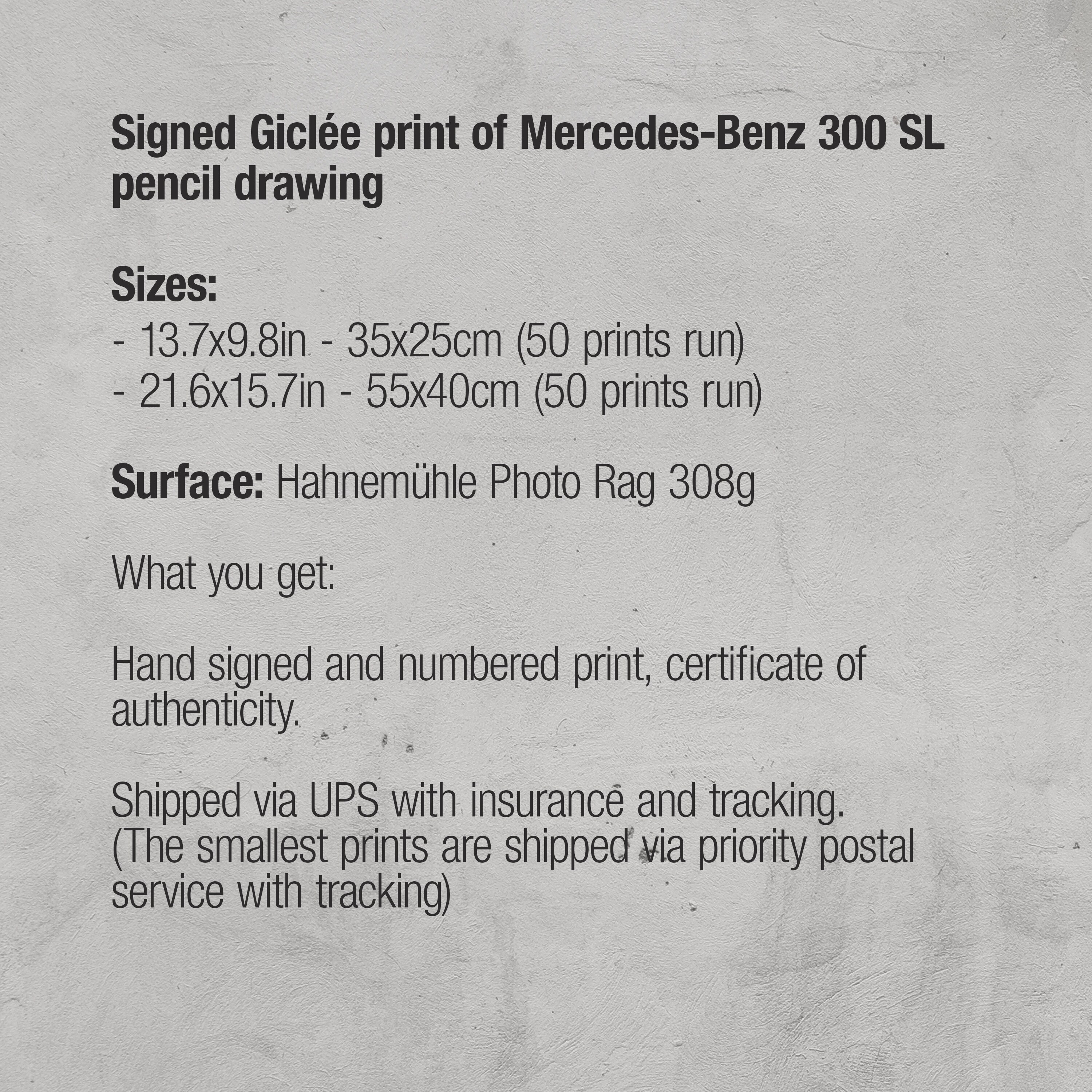 Mercedes-benz 300 SL Pencil Drawing Limited Edition Fine Art Prints ...