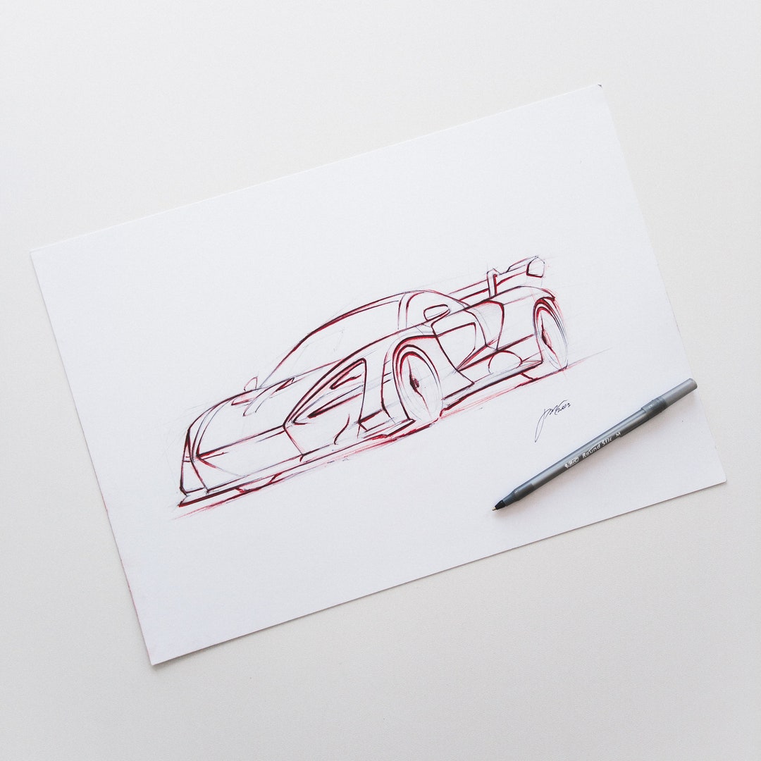 Mclaren Senna Pen and Red Pencil Sketch, Original Car Drawing, Framed ...