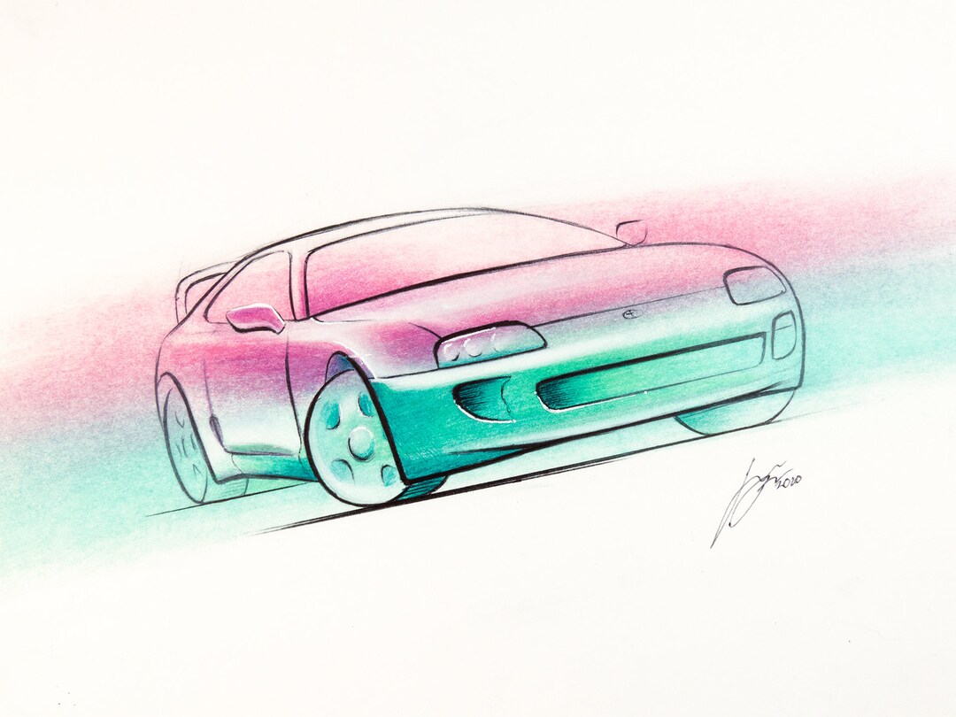 Supra Pen and Colored Pencil Sketch Original Car Drawing - Etsy