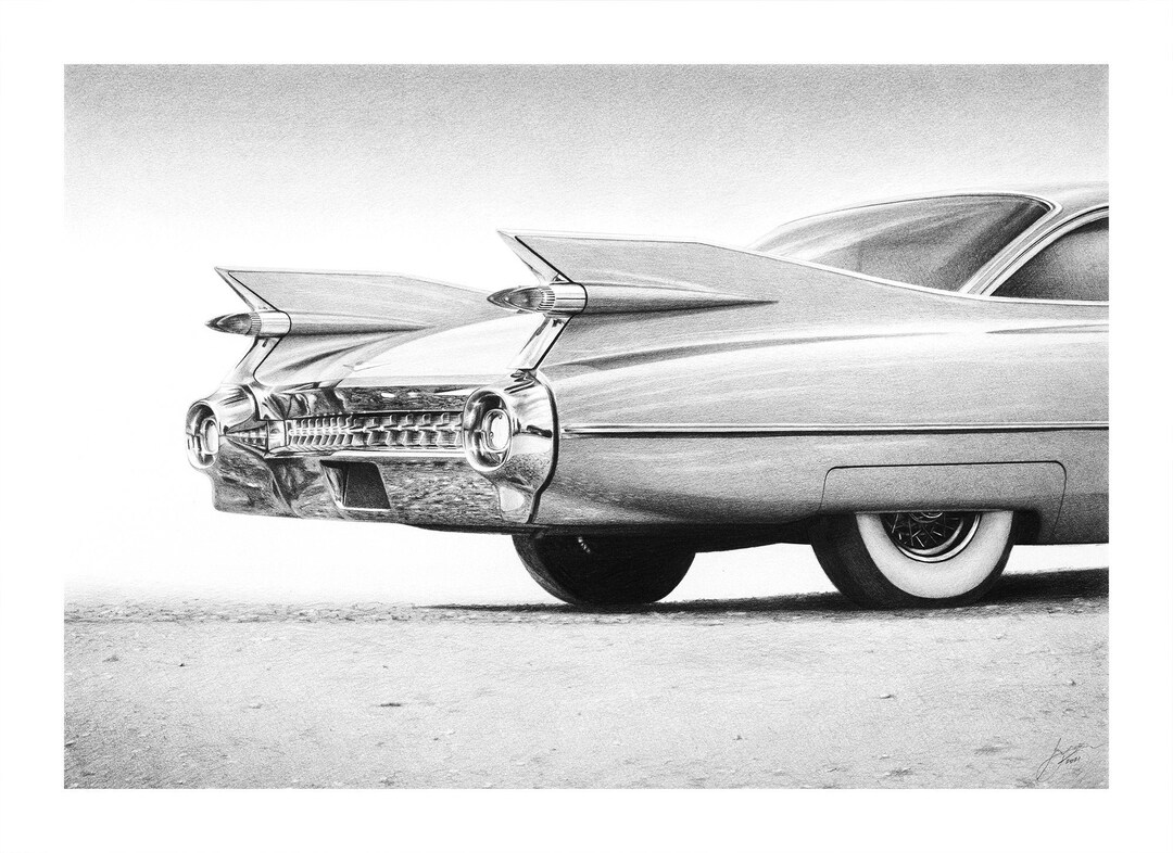 Realistic Drawing of Cadillac Coupe Deville, Original Graphite Pencil ...