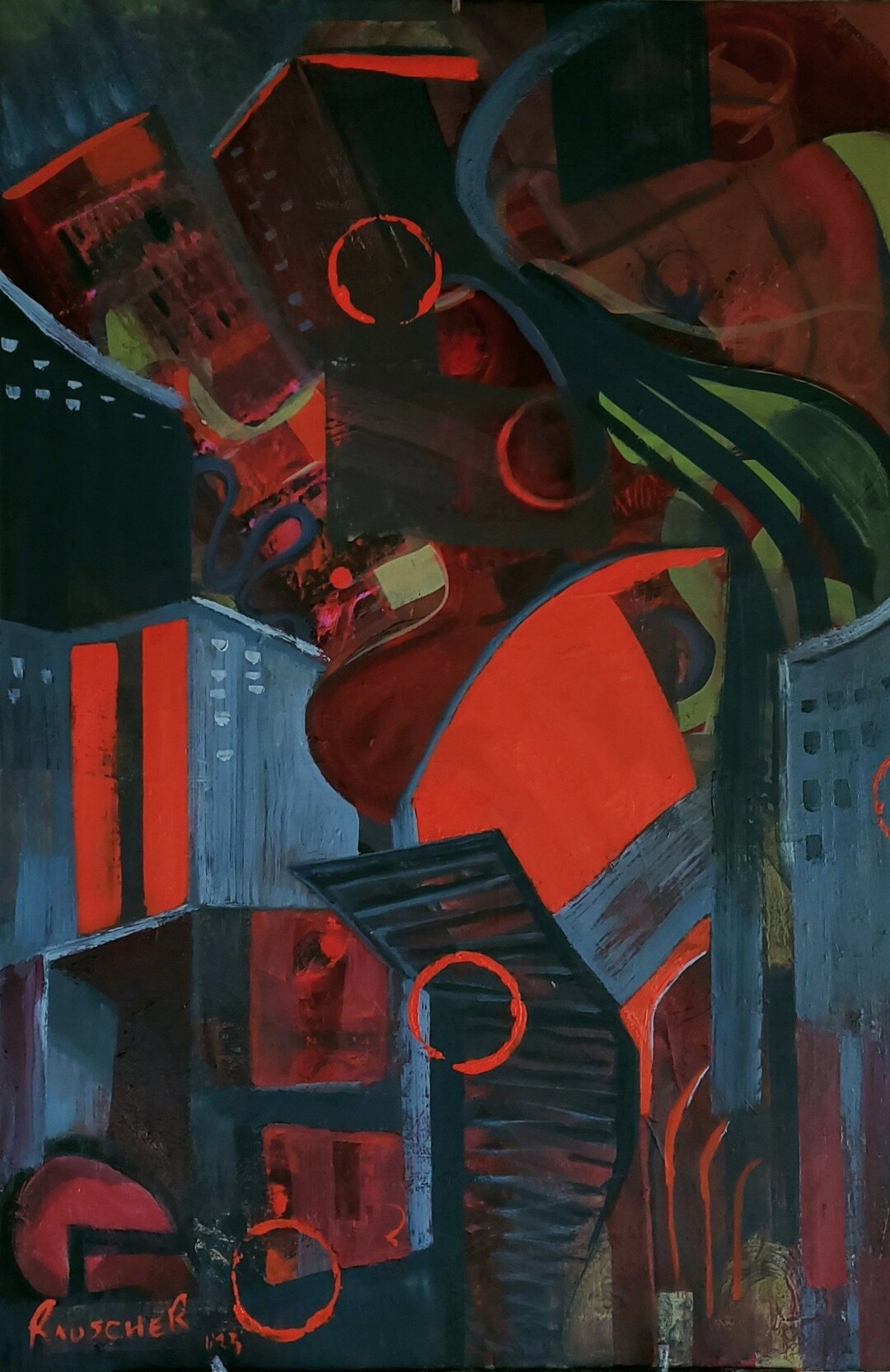 Abstract: Reds and Grays With Buildings - Etsy