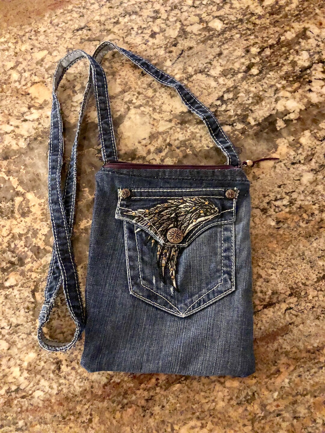 Crossbody-pocket Purse-denim Pocket Purse - Purple-upcycled Fancy Jeans ...