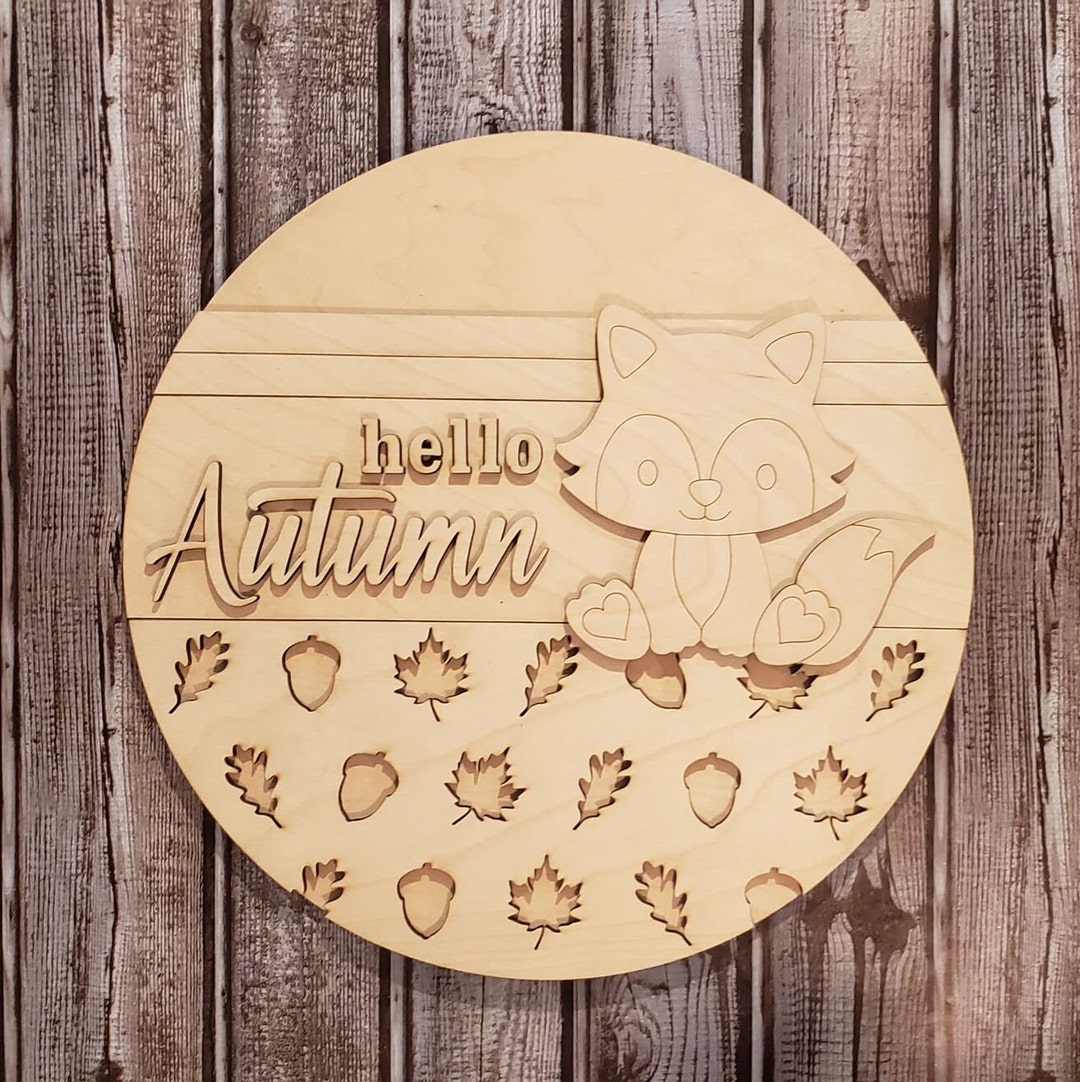 Hello Autumn-fox-acorns-leaves-unfinished Wood Cutouts-fall Door Hanger ...