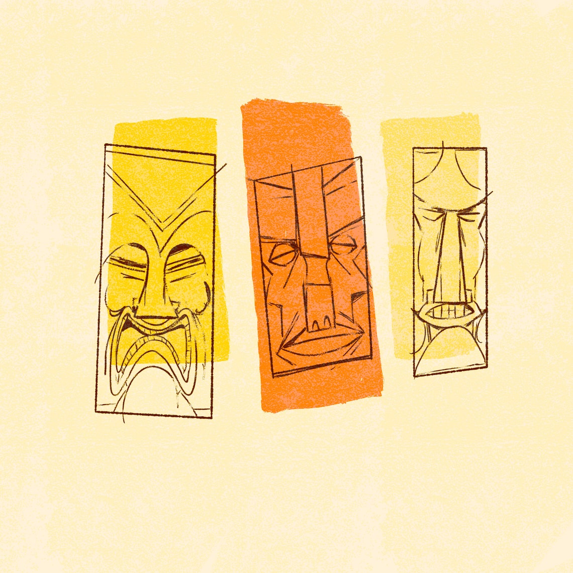 Modern Tiki Heads Mid Century Art Print, Tiki Room, Polynesian, MCM ...