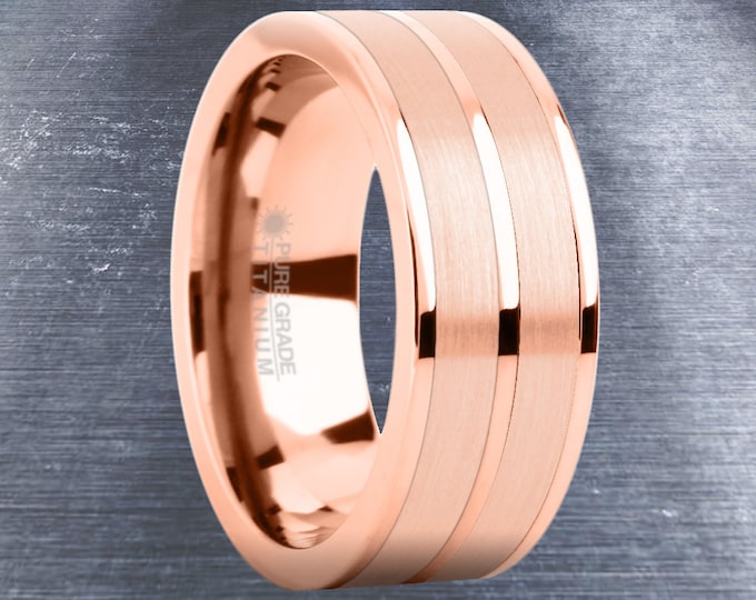 Rare Titanium Brushed Rose Gold Titanium Wedding Ring Plated Band 5mm ...