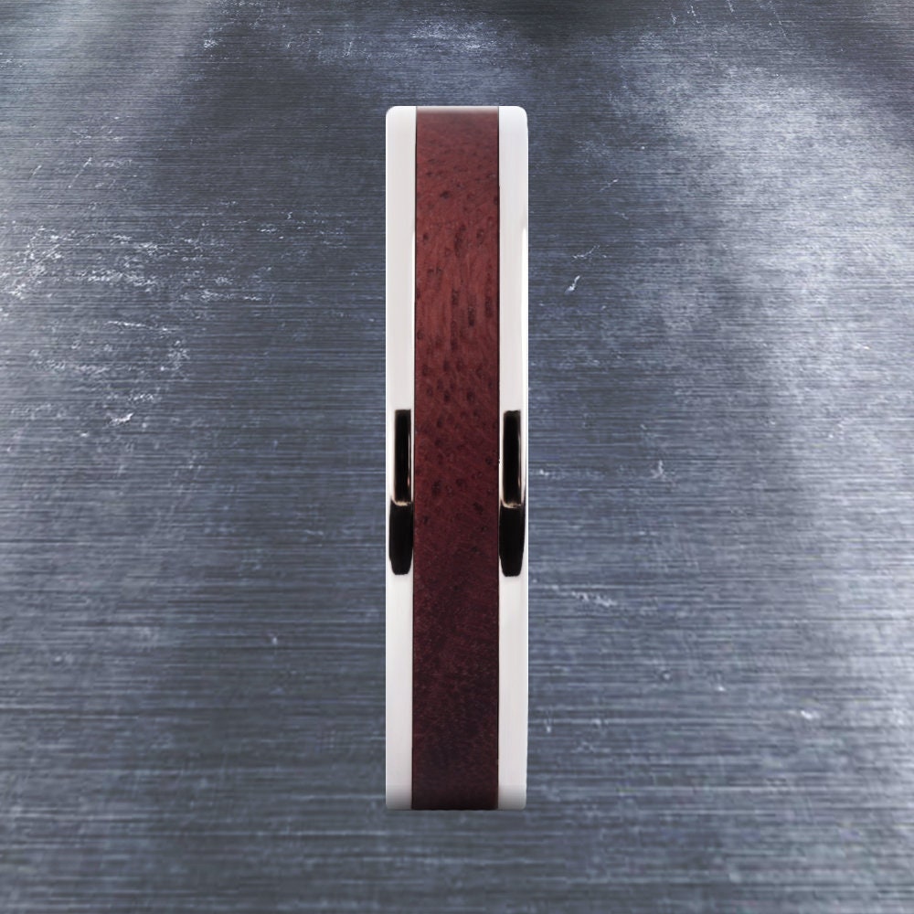 Deep Purpleheart Wood Inlay Silver Titanium Wedding Ring | Etsy