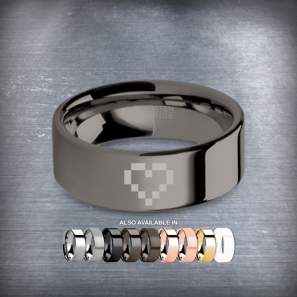 Video Game Wedding Ring 8-bit Pixel Heart Gunmetal Gray | Etsy