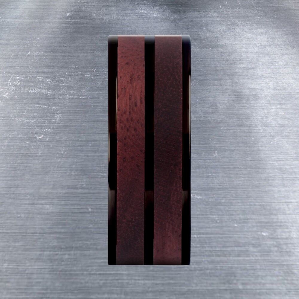 Deep Purpleheart Wood Inlay Black Titanium Wedding Ring - Etsy