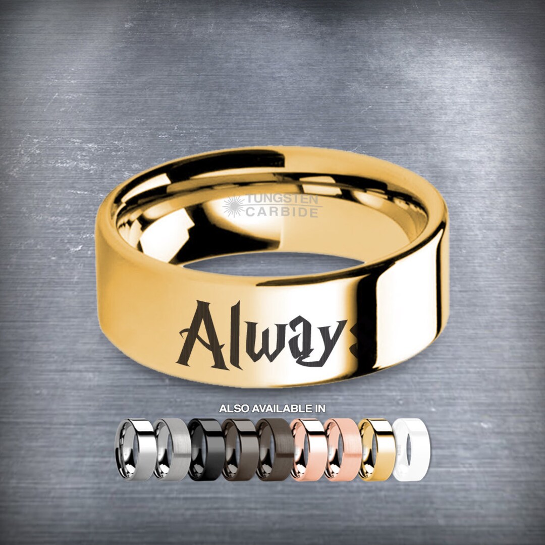 Wizard Font "always" Laser Engraved Yellow Gold Tungsten Ring - Etsy