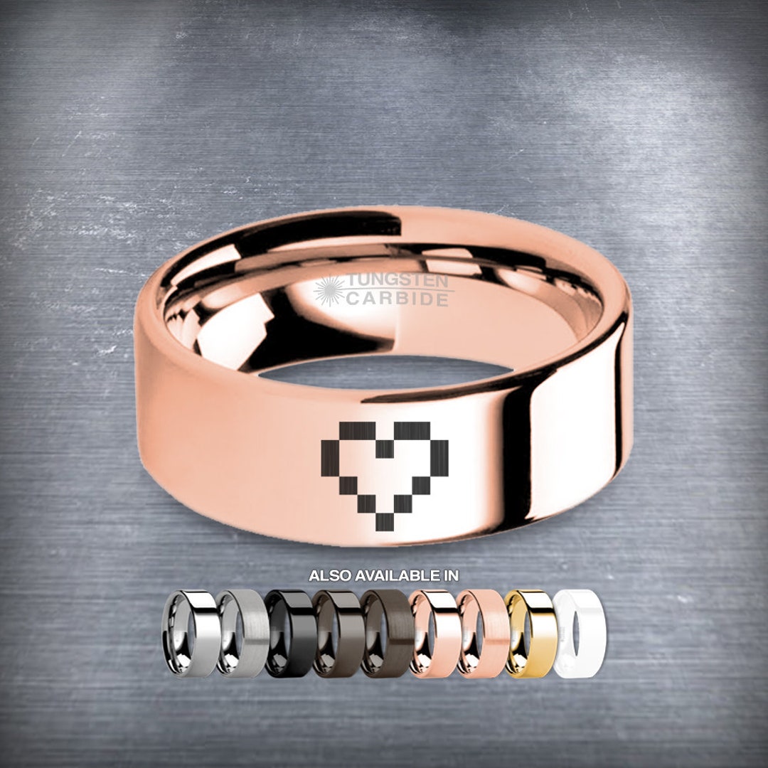 Geeky Wedding Ring 8-bit Pixel Gamer Heart in Rose Gold Tungsten - Etsy