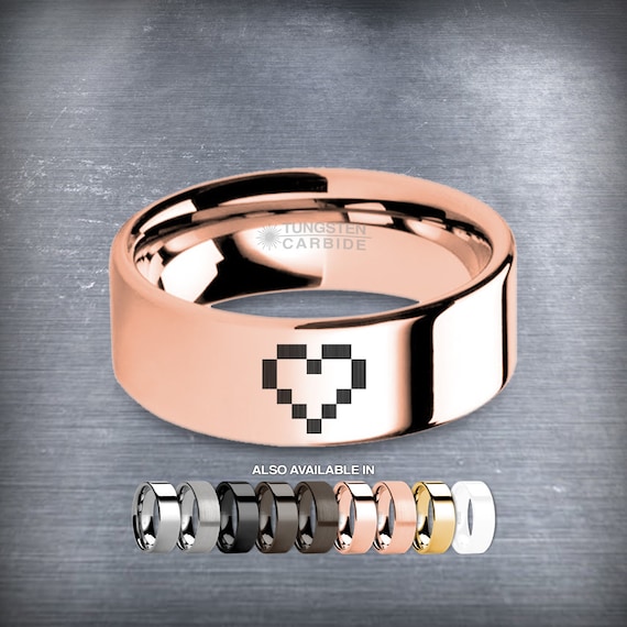 Geeky Wedding Ring 8-bit Pixel Gamer Heart in Rose Gold - Etsy