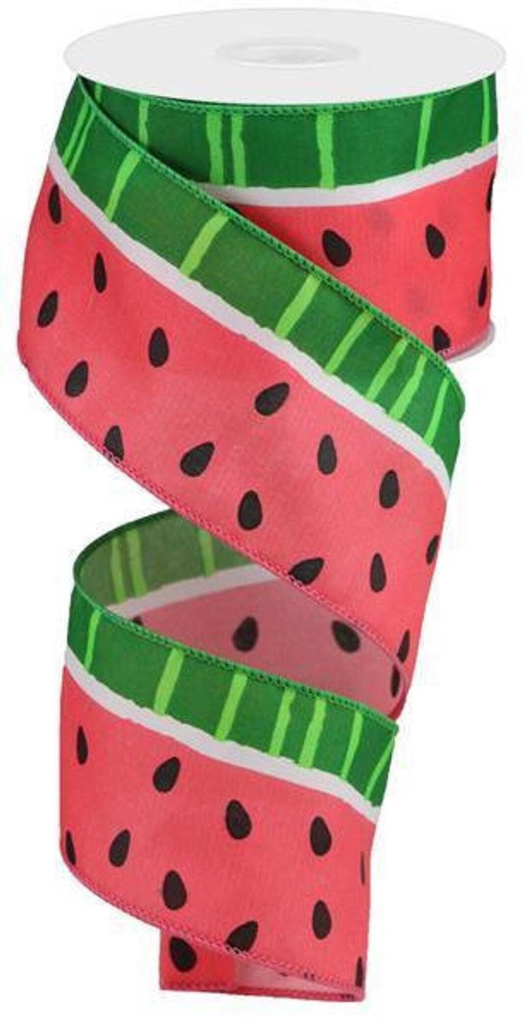 Watermelon Ribbon, Wired Edge Watermelon Slice Pink/green/white Ribbon ...