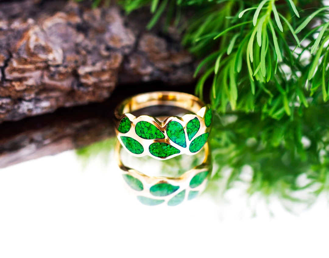 Personalized Ring Green Inlay Ring for Women Colorful Inlay - Etsy
