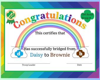 Girl Scout Brownie Bridging Ceremony Certificate Digital Download ...