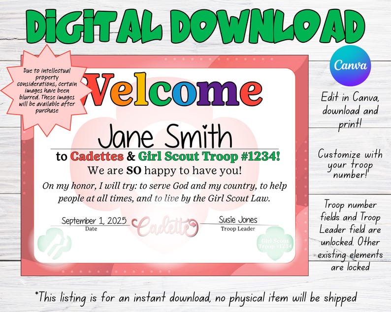 Girl Scout Cadette Troop Welcome Certificate - Etsy Australia