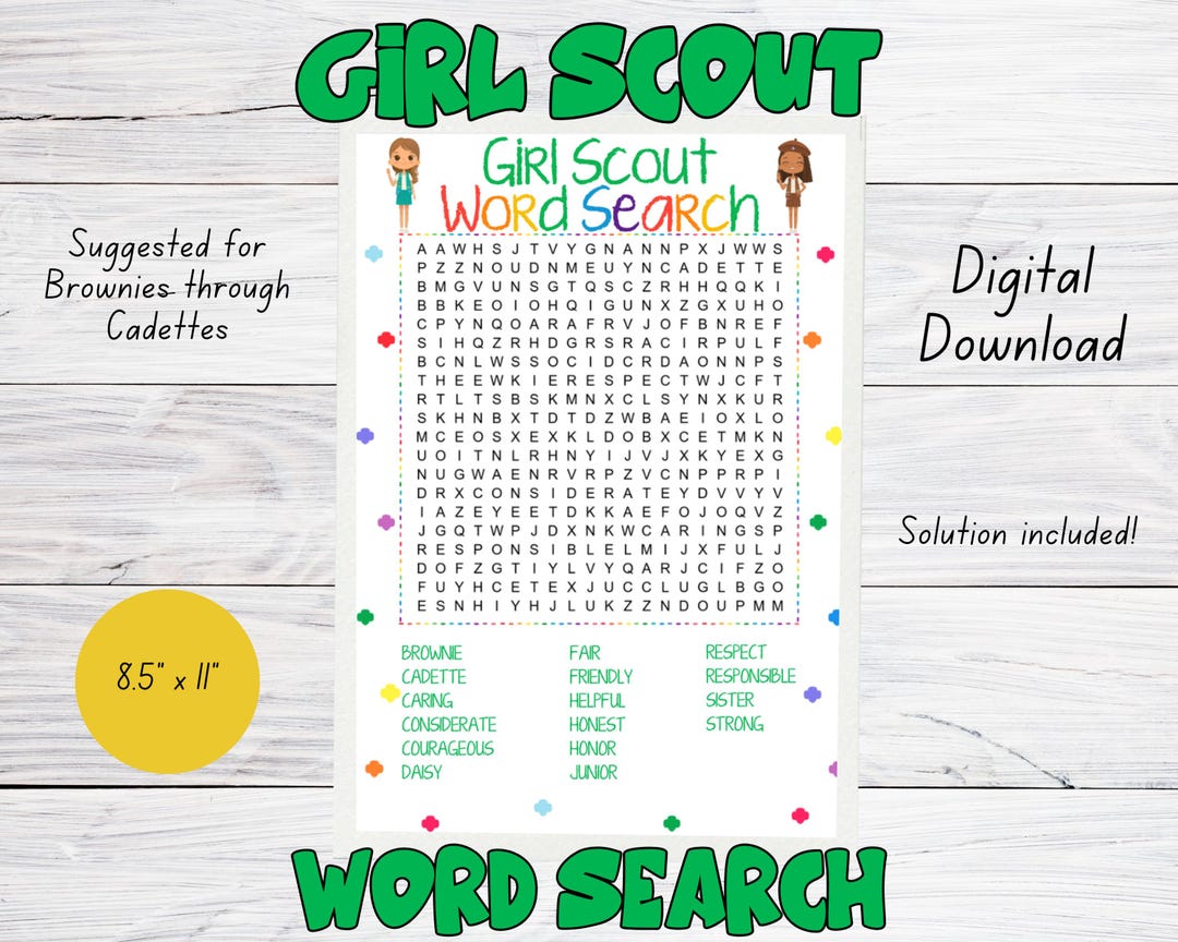 Girl Scout Law Word Search - Printable PDF - Etsy
