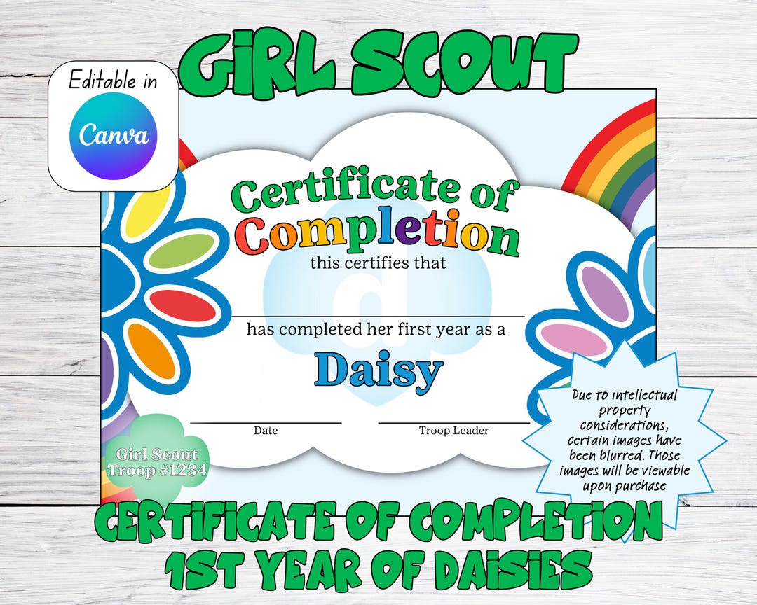 Girl Scout Certificate of Completion 1st Year of Daisies - Etsy UK