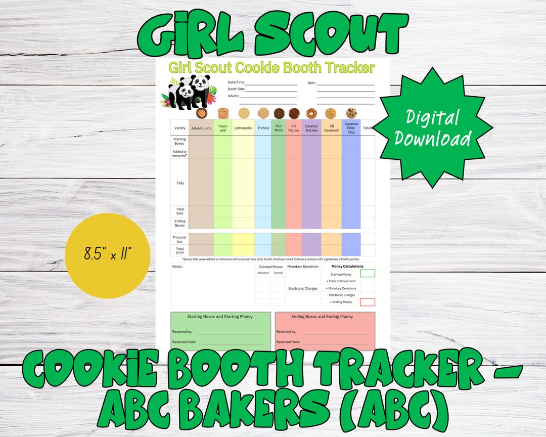2025 Girl Scout Cookie Booth Tracker - Digital Download - ABC Bakers ...