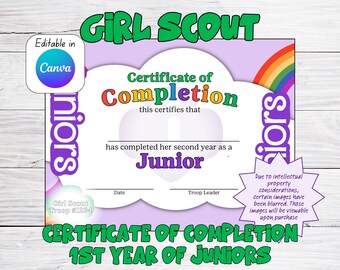 Junior Girl Scout 1st and 2nd Year Certificate of Completion ...