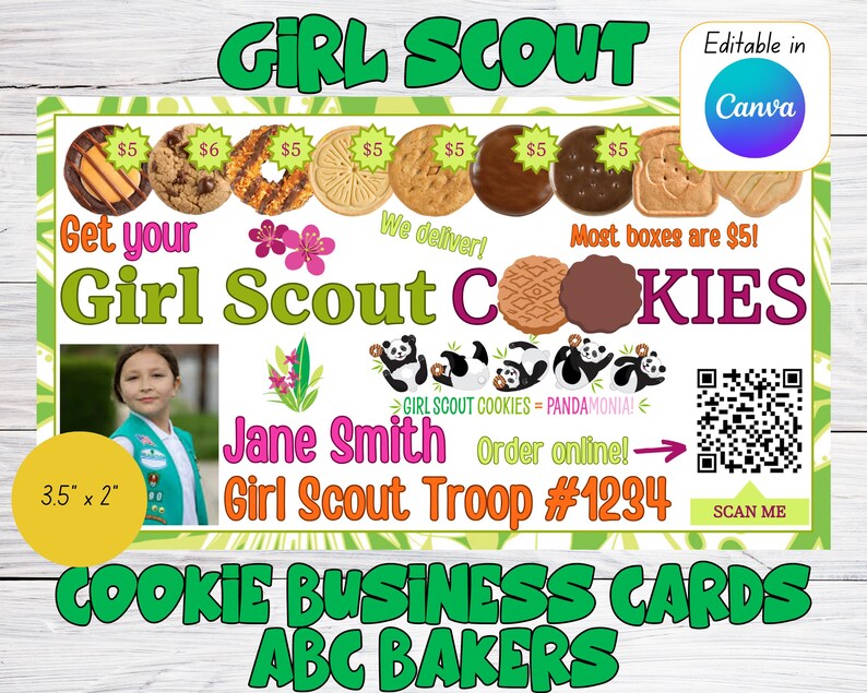 2025 Girl Scout Cookie Business Card – Fully Customizable! - ABC Baker ...