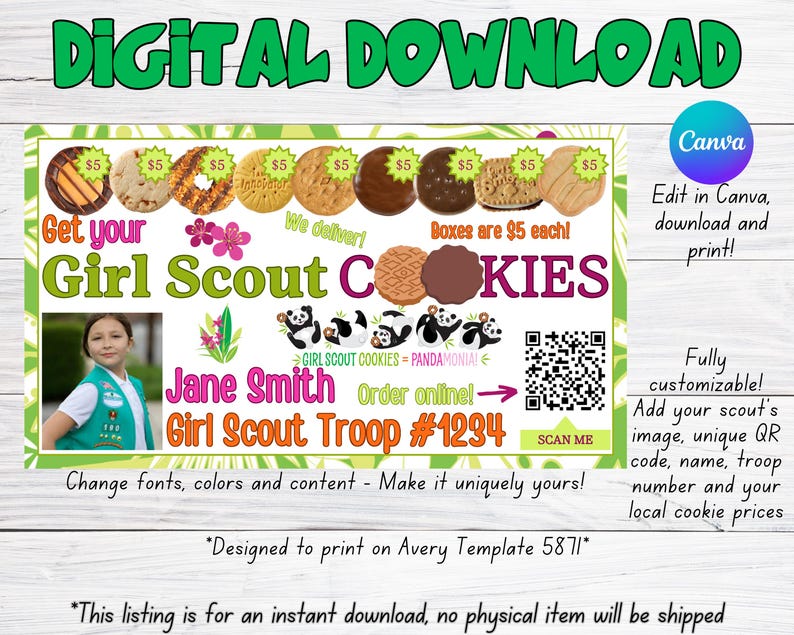 2025 Girl Scout Cookie Business Card – Fully Customizable! - Little ...
