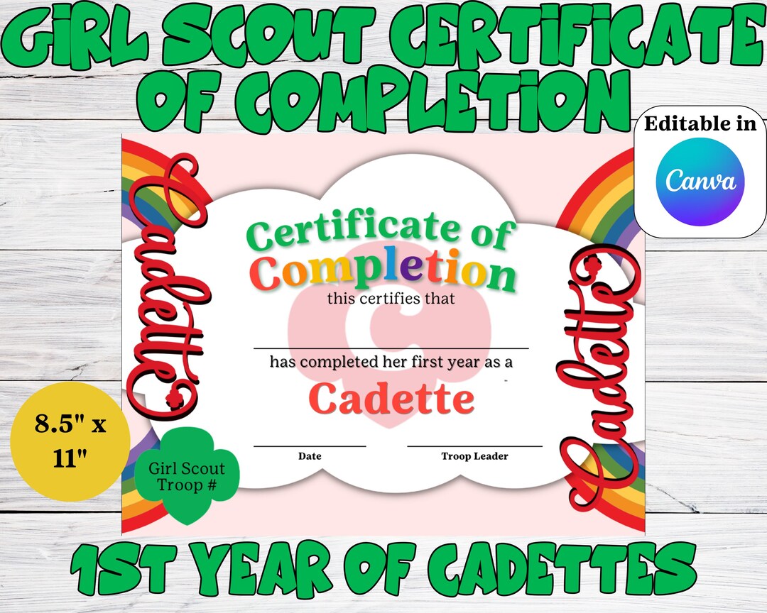 Girl Scout Certificate of Completion 1st Year of Cadettes - Etsy Australia