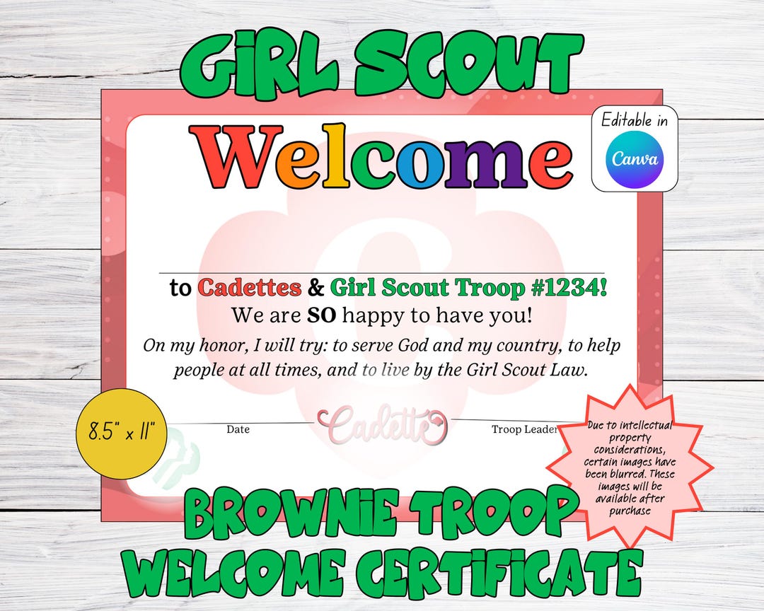Girl Scout Cadette Troop Welcome Certificate - Etsy Australia