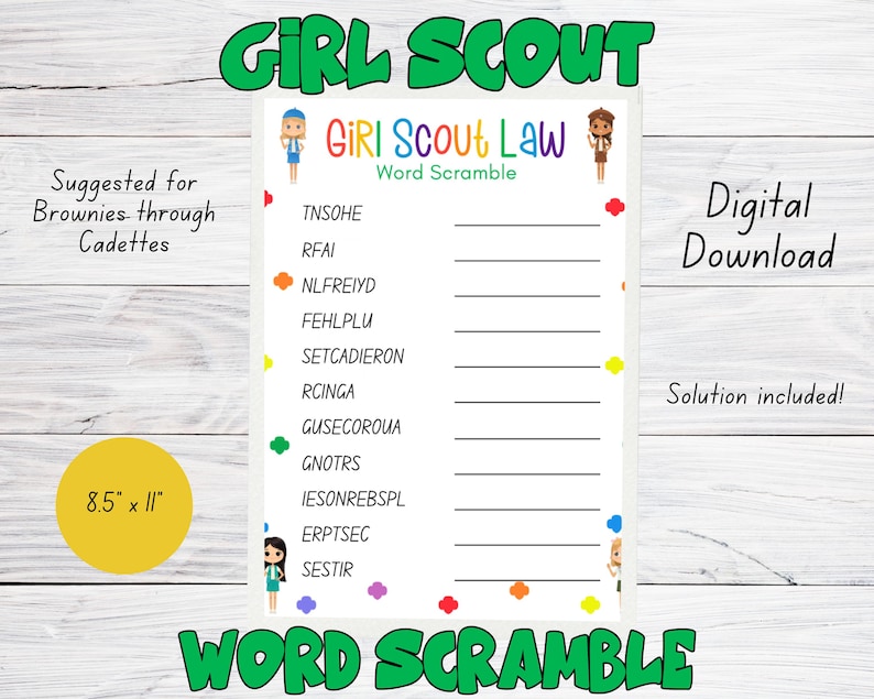 Girl Scout Law Word Scramble - Printable PDF - Etsy Australia