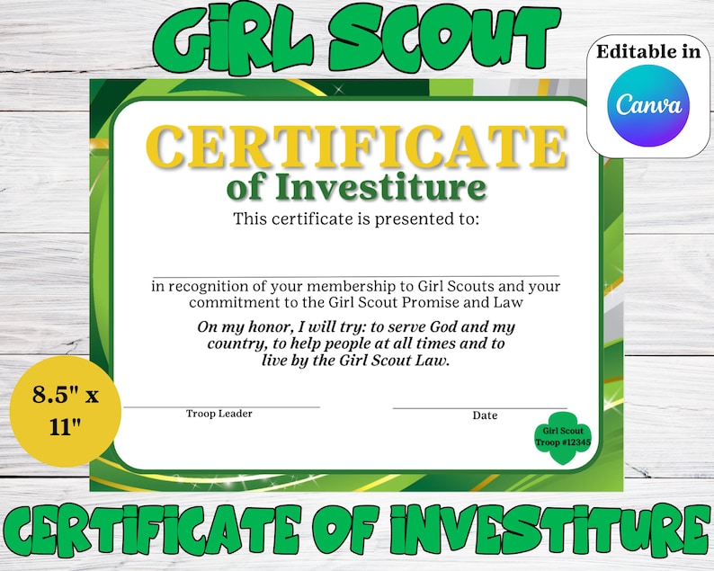 Girl Scout Certificate of Investiture - Etsy