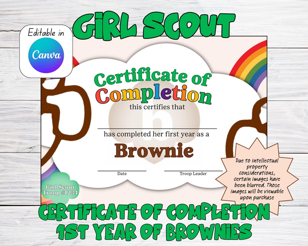 Girl Scout Certificate of Completion 1st Year of Brownies - Etsy