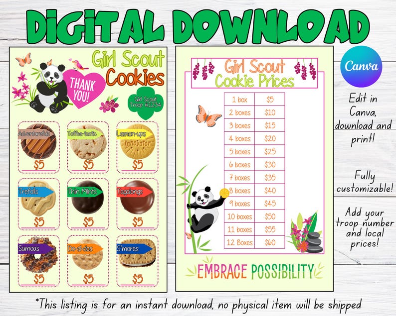 2025 Girl Scout Cookie Lanyard Insert – Editable Template [digital ...