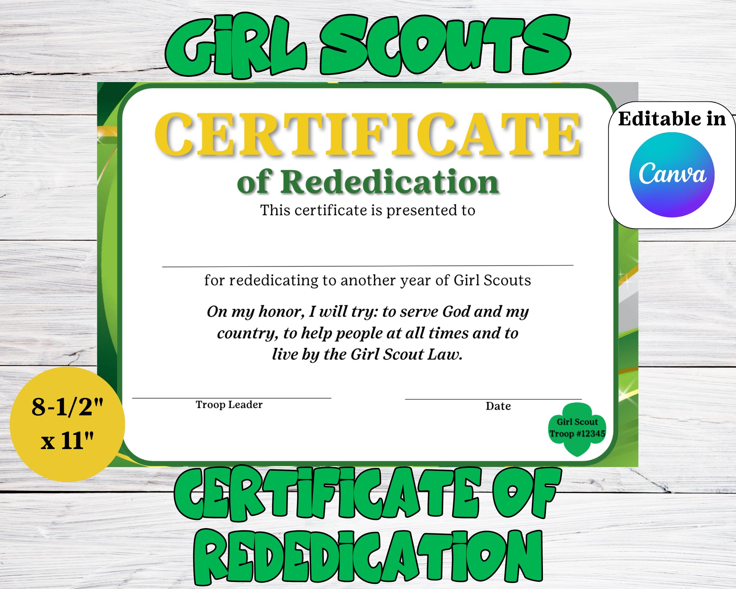 Girl Scout Certificate of Rededication - Etsy