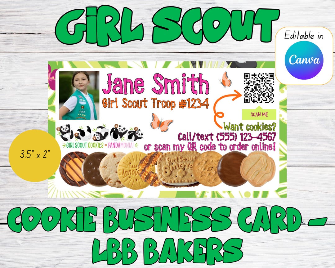 2025 Girl Scout Cookie Business Card Customizable and Fun LBB Baker ...