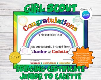Girl Scout Bridging Certificate, Junior to Cadette Ceremony PDF Instant ...