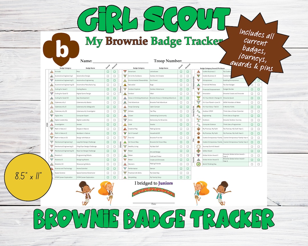 Girl Scout Brownie Badge Tracker - Printable Digital Download - Etsy