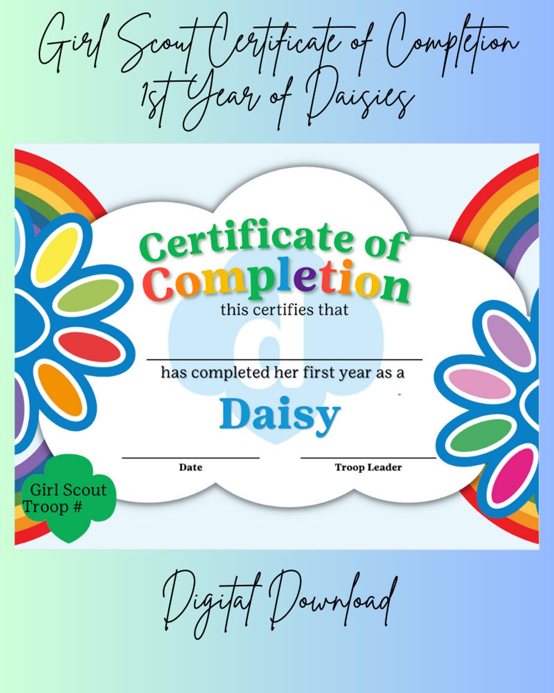 Girl Scout Certificate of Completion 1st Year of Daisies - Etsy