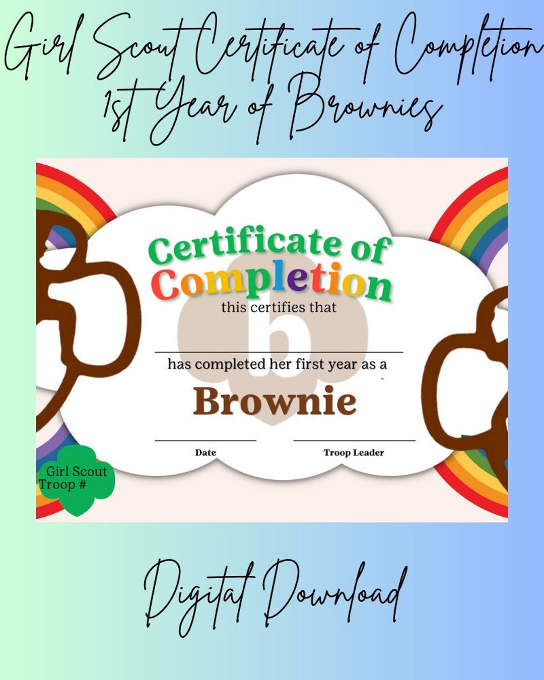 Girl Scout Certificate of Completion 1st Year of Brownies - Etsy