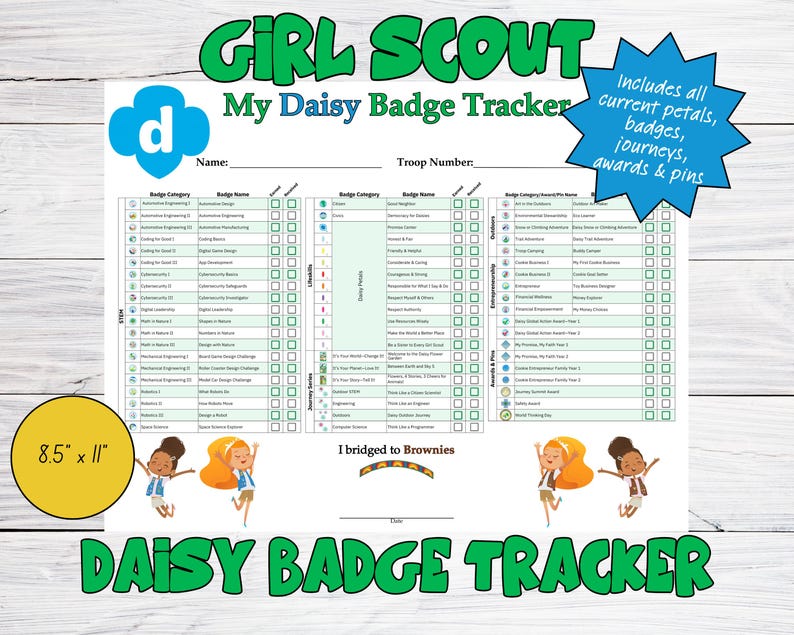 Girl Scout Daisy Badge Tracker - Printable Digital Download - Etsy ...