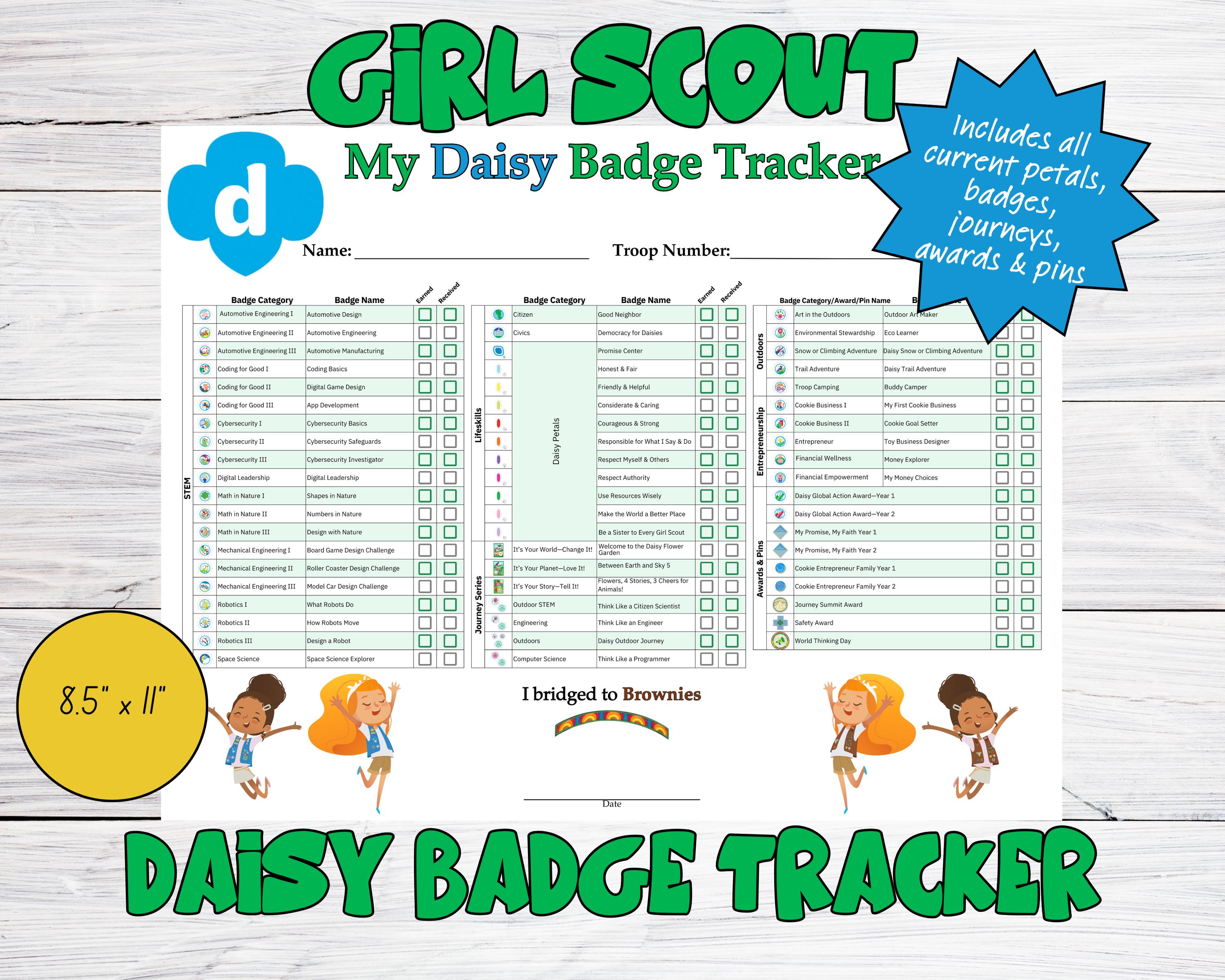 Girl Scout Daisy Badge Tracker - Printable Digital Download - Etsy