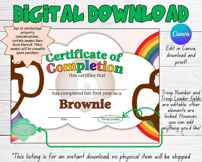 Girl Scout Certificate of Completion 1st Year of Brownies - Etsy
