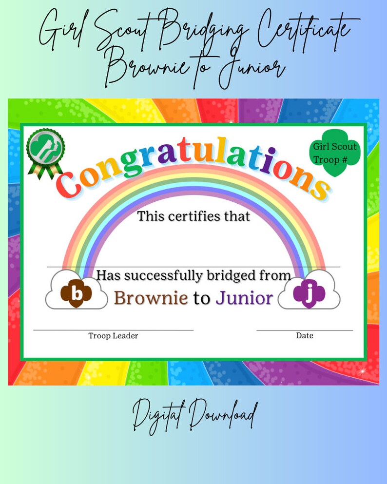 Girl Scout Bridging Certificate Brownie to Junior - Etsy