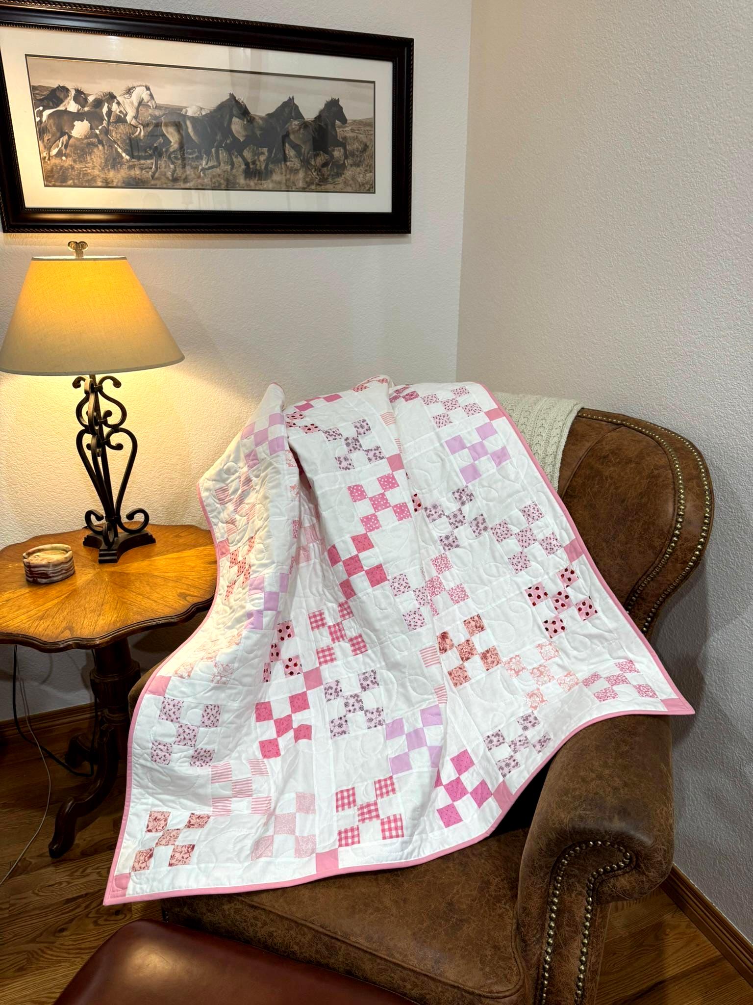 Baby Crib Size Quilt. 46" X 46", Scrappy Pink & White. - Etsy