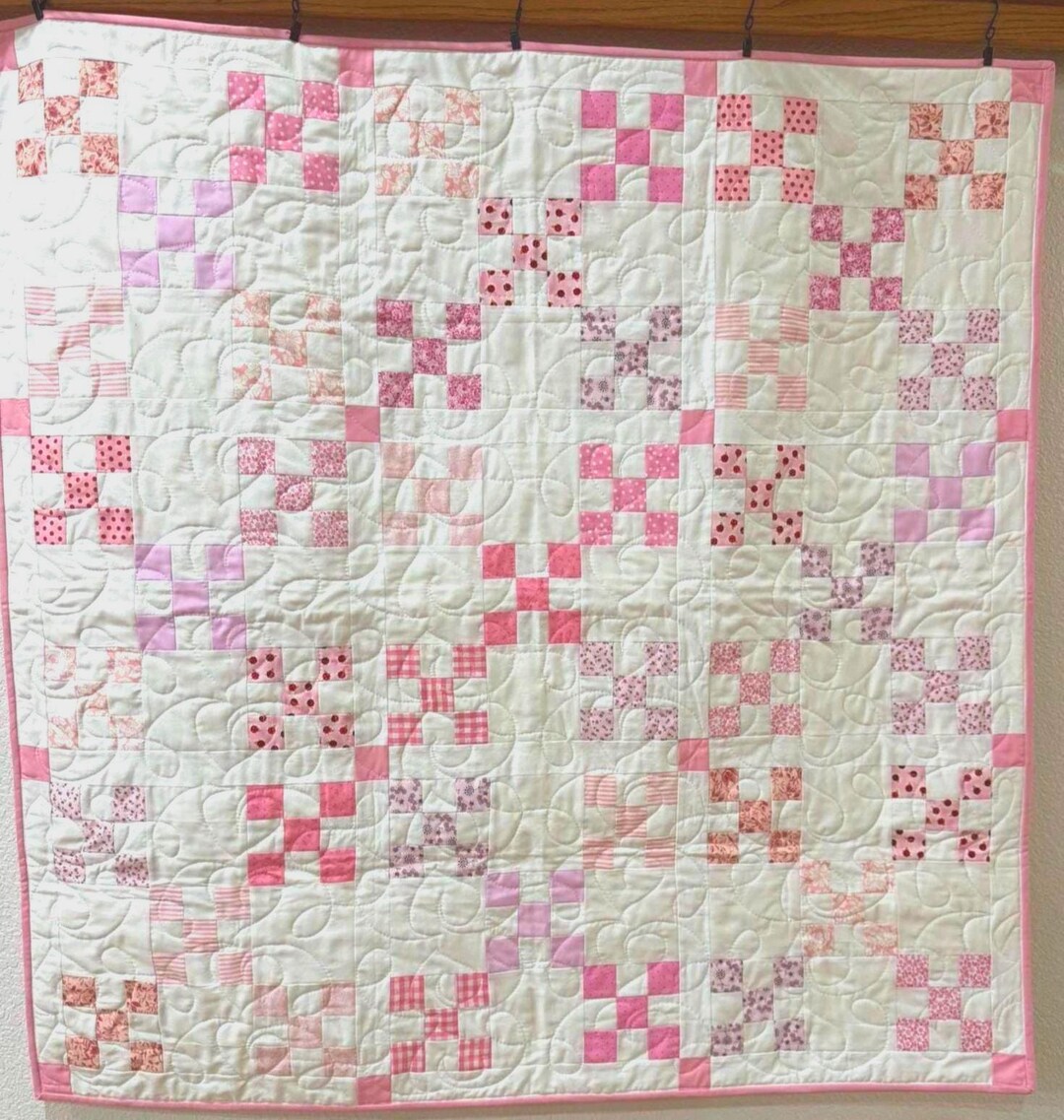 Baby Crib Size Quilt. 46" X 46", Scrappy Pink & White. - Etsy