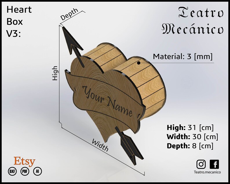 Heart Box V3 Gift Box for Laser Cut Cnc Files DXF Vector - Etsy