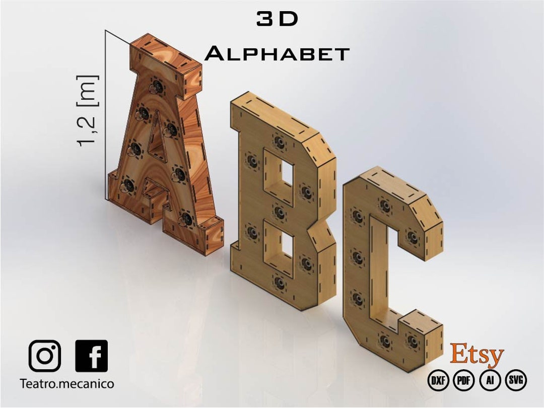 3D ALPHABET - 1.2 [m] to High / Marquee Letter - for Laser Cut - Cnc ...